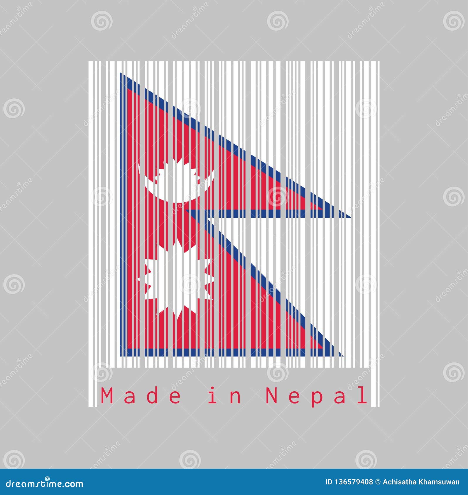 Barcode Set the Color of Nepal Flag, Two Red Blue Triangles with Moon ...