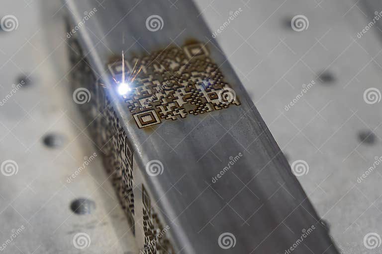 The Barcode on Square Metal Pipe from Etching Machine Stock Image ...