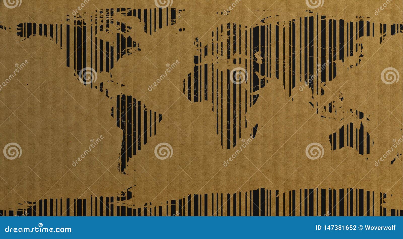 Barcode Style World Map on Cardboard 3d Rendering Stock Illustration ...