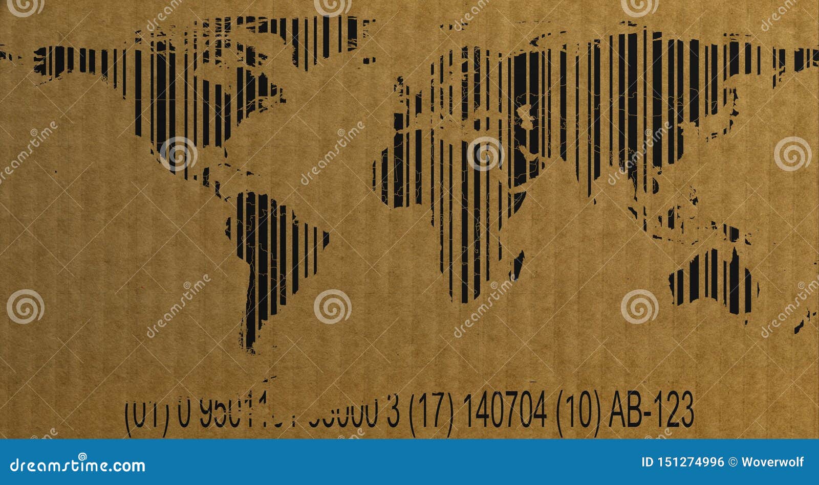 Barcode Style World Map with Numbers on Cardboard 3d Rendering Stock ...
