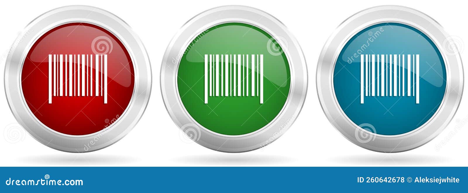 Barcode Vector Icon Set. Red, Blue and Green Silver Metallic Web ...