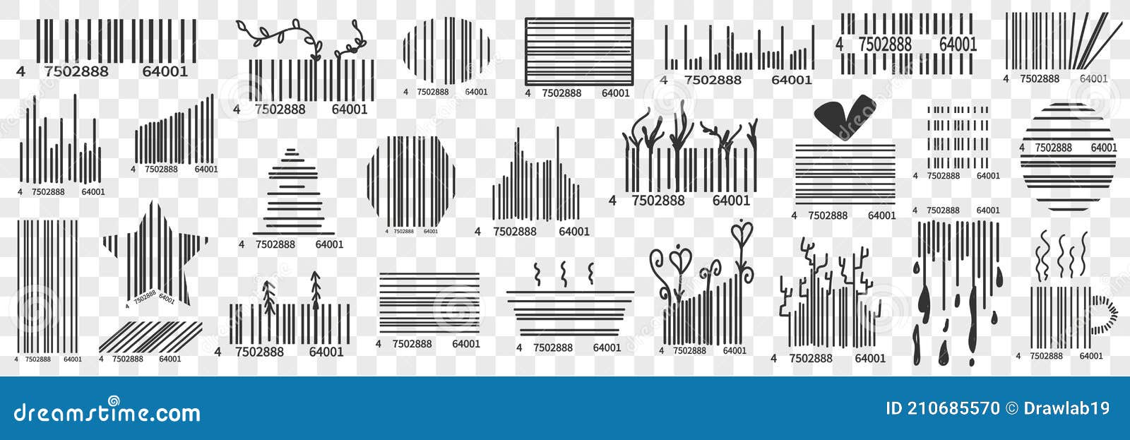 Doodle Barcode. Doodle QR Code. Hand Drawn Datum Symbols Collection ...