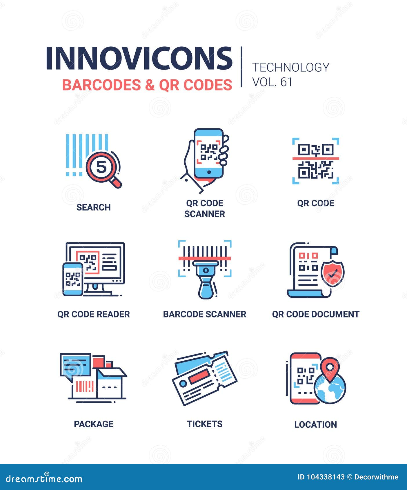 Barcodes Line Icons. Ticket With QR Code And Mobile Application With ...