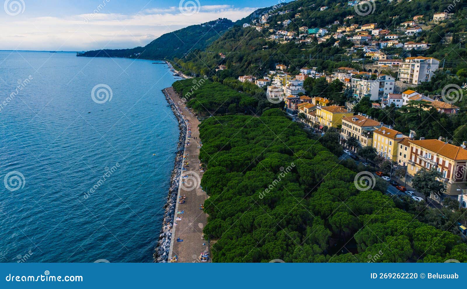 Barcola Beach Trieste from Above Stock Photo - Image of center, harbor ...