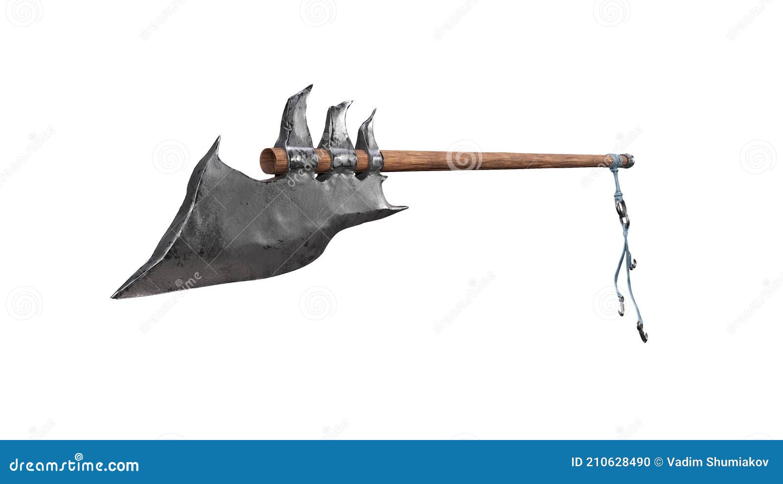 Bardiche Long Poleaxe Weapon Top View. on White. 3D Render Stock ...