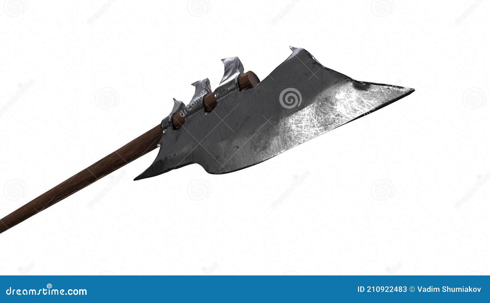 Bardiche Long Poleaxe Weapon Top View. on White. 3D Render Stock ...