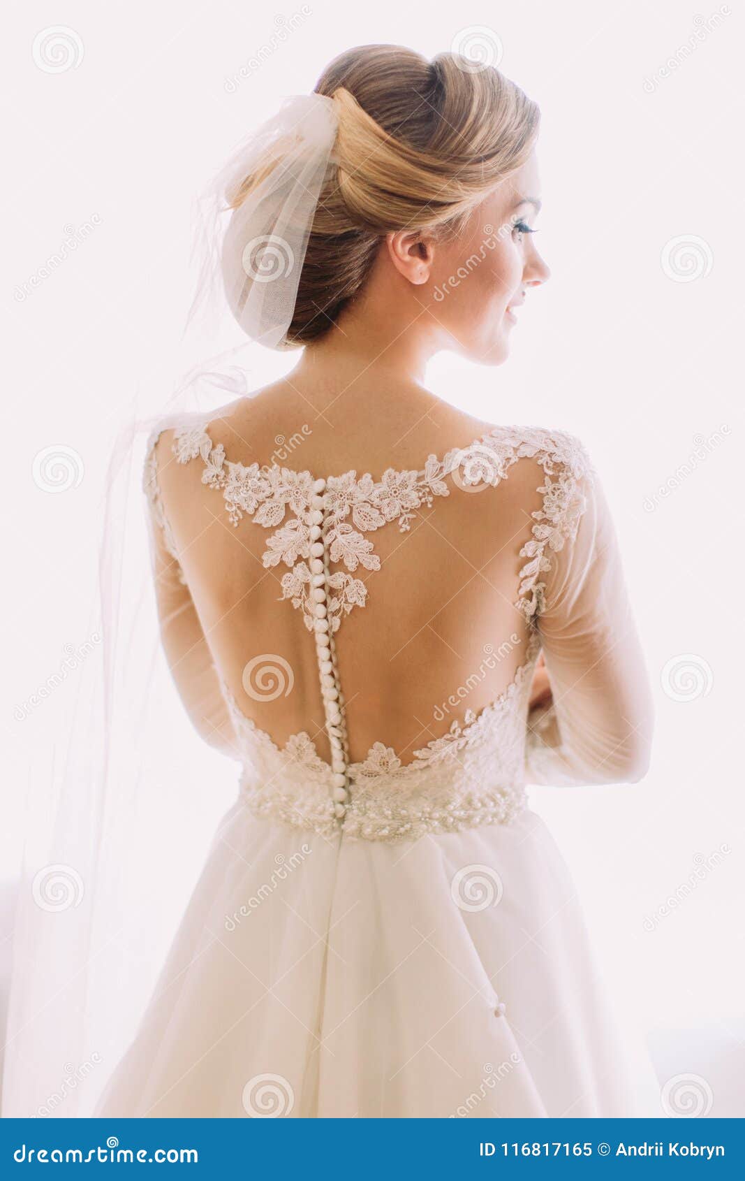 The Bare Back of the Bride Decorated with the Lace. Stock Image - Image ...