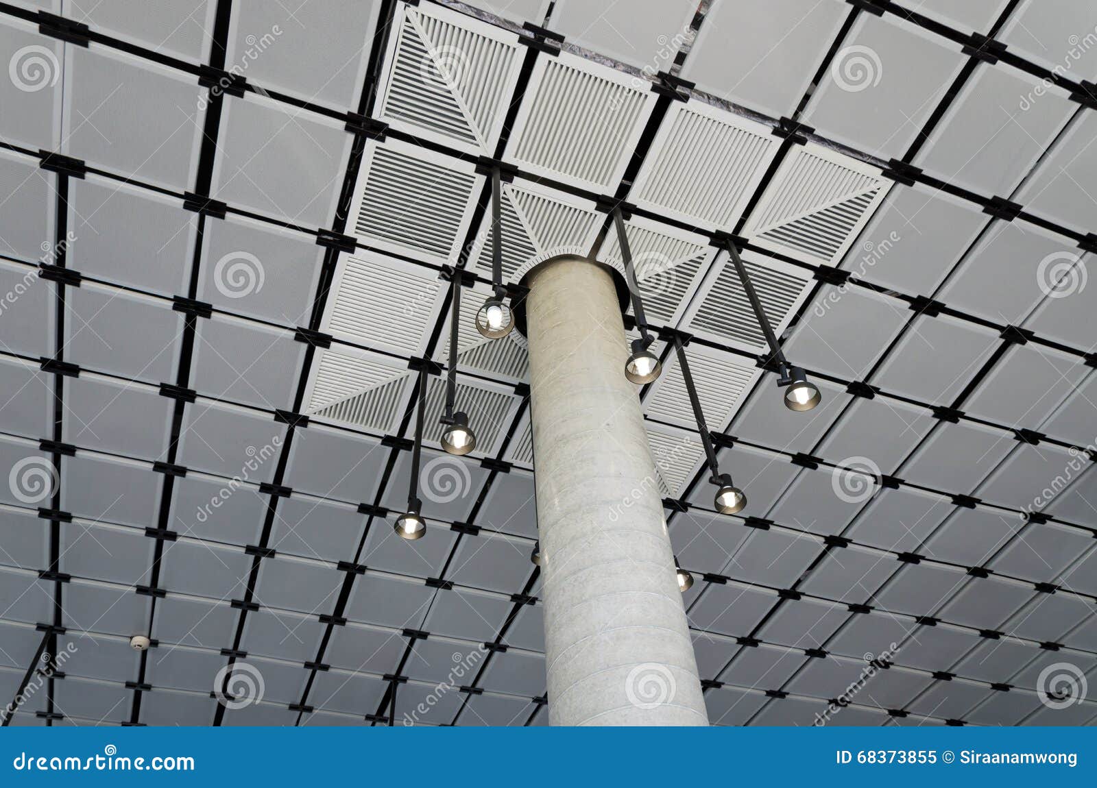 Bare Concrete Column with Suspended Ceiling Stock Image - Image of hang ...