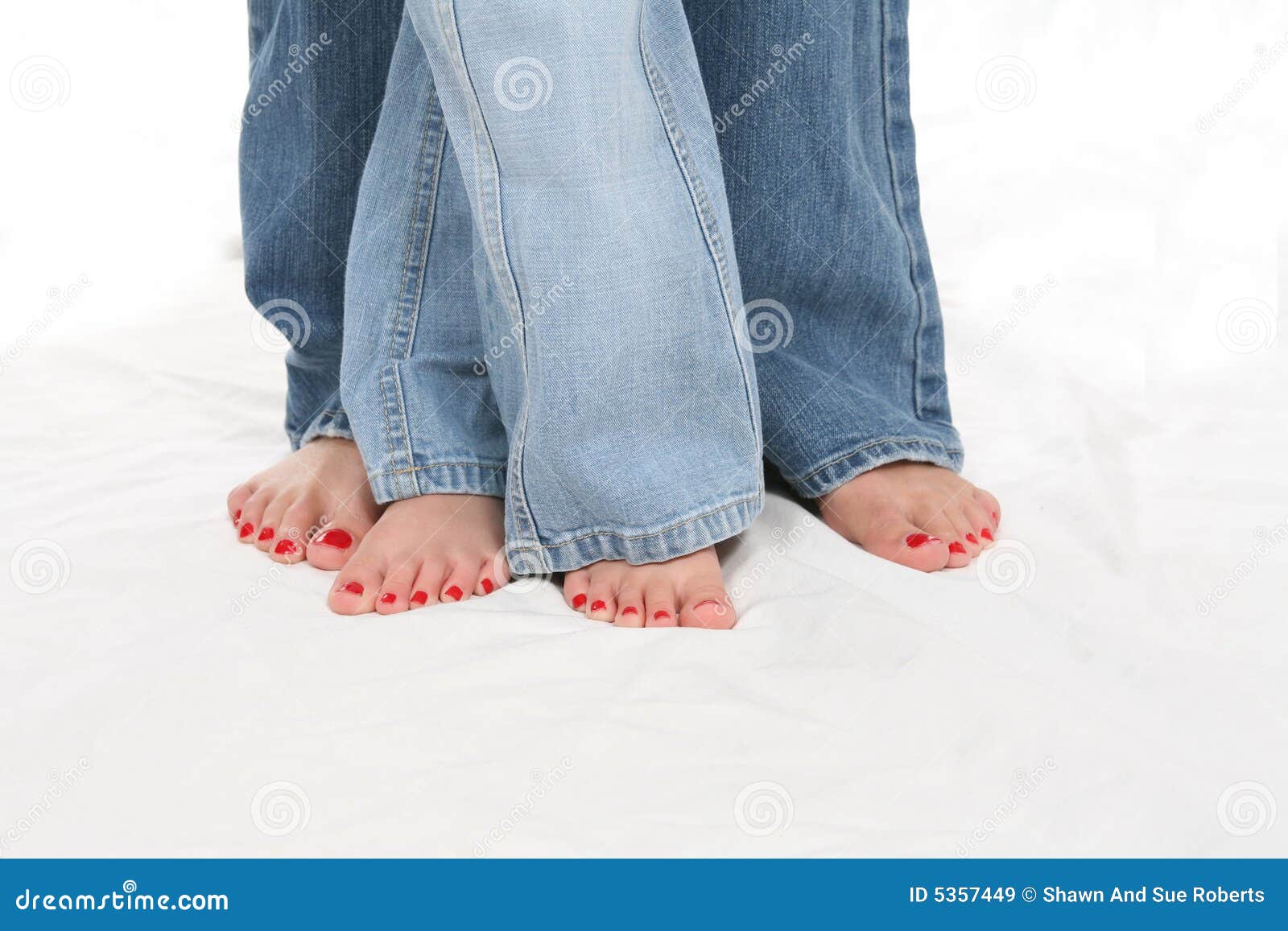 Girls Barefoot In Blue Jeans