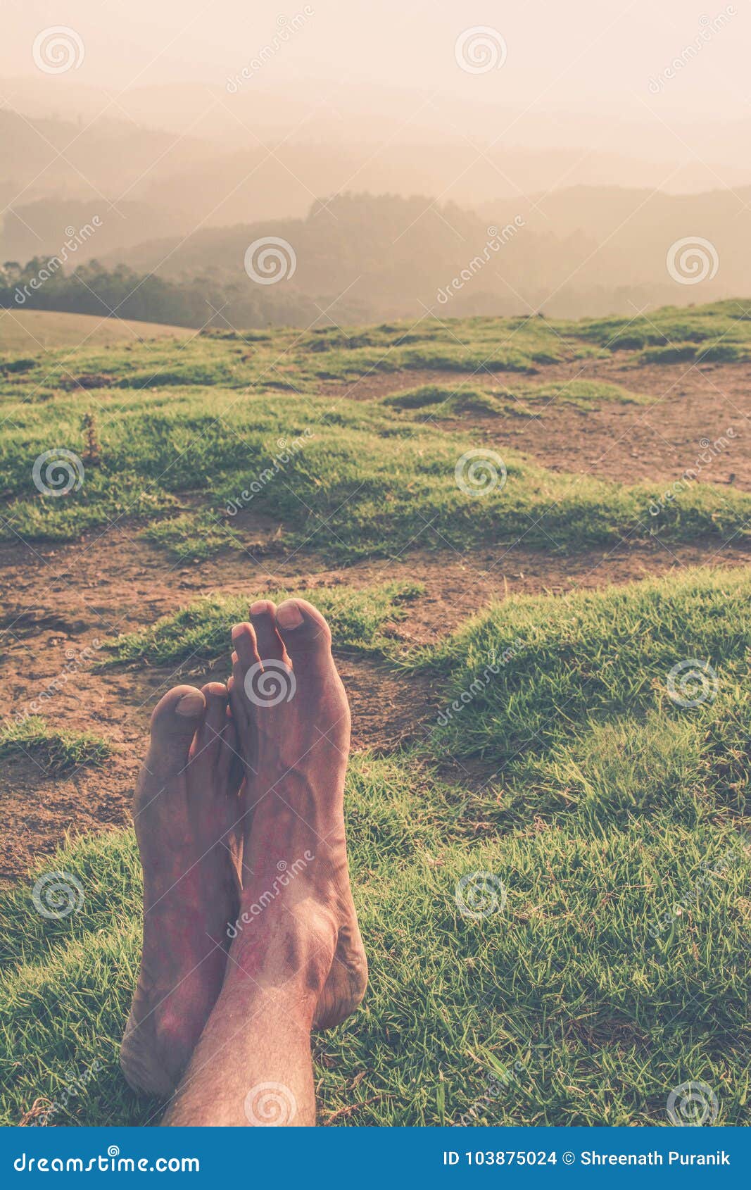 Bare Feet Resting on Top of Mountain Stock Photo - Image of adventure ...
