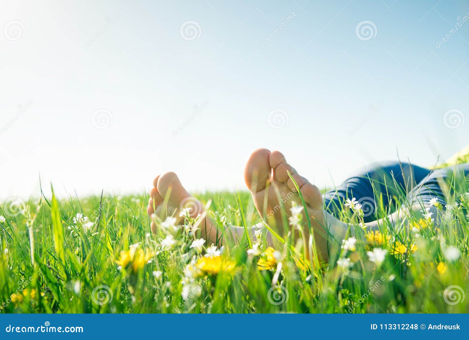 Bare feet on spring grass stock photo. Image of human - 113312248