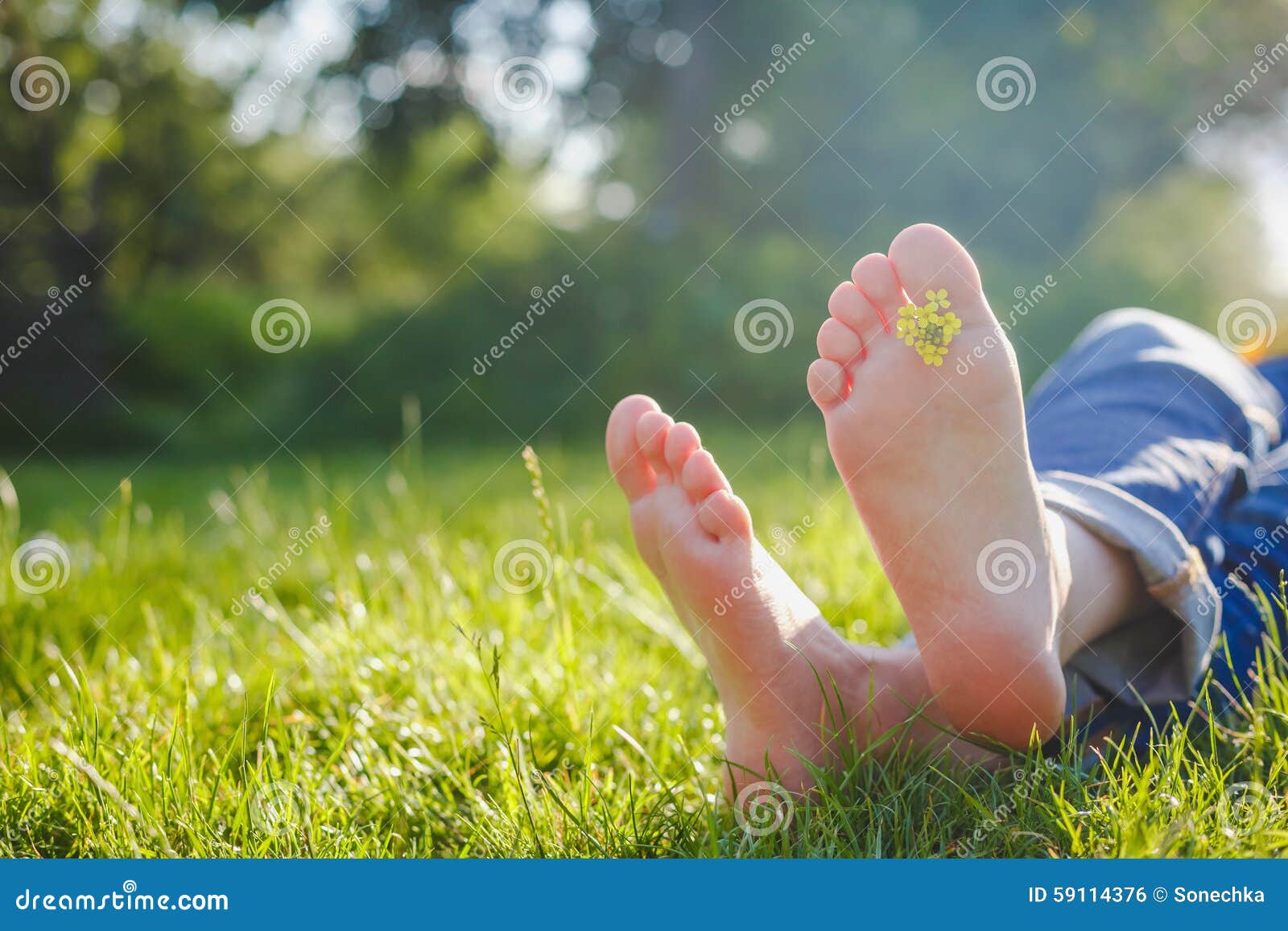 Bare feet on spring grass stock photo. Image of grass - 59114376