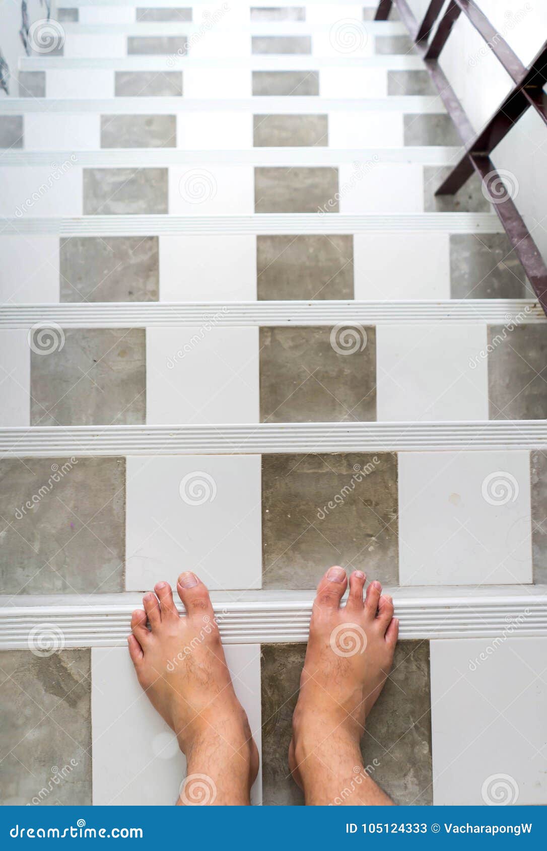 Bare Feet Standing on Step before Walk Down Stair To Light Stock Image ...