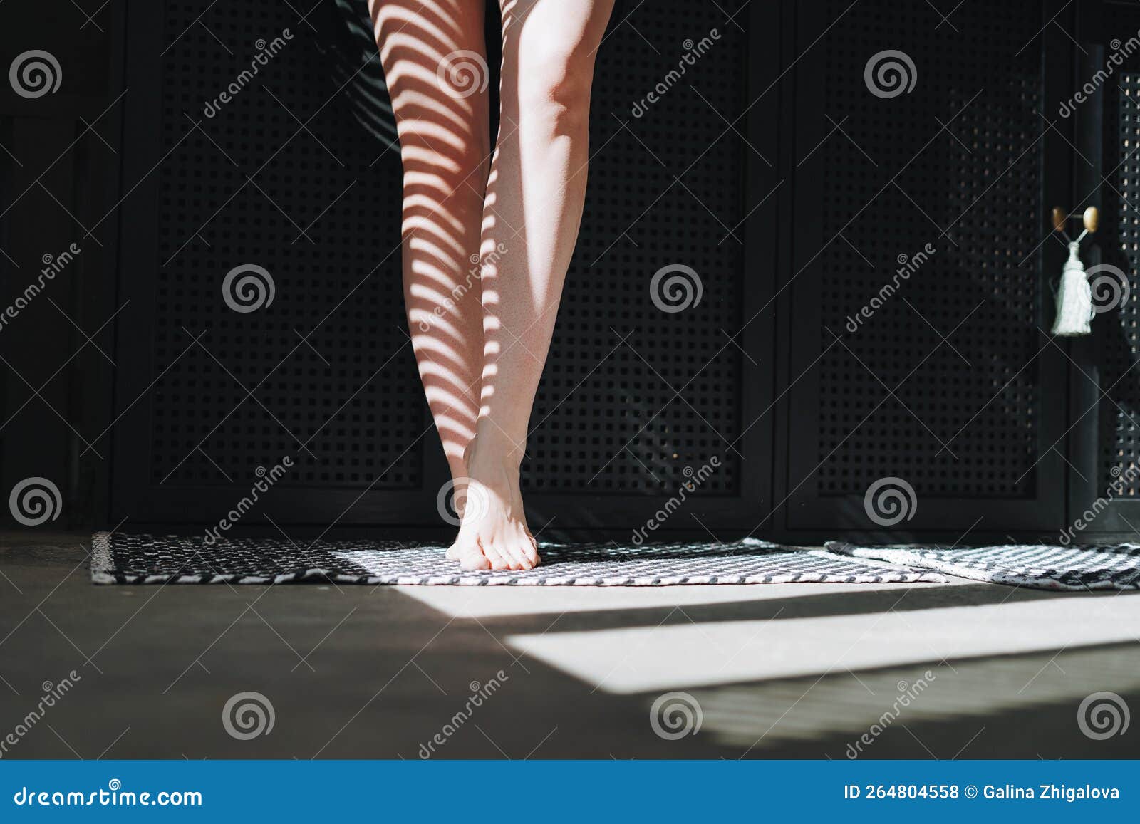 Bare Feet of Young Woman in the Bathroom at Home, Light and Shadow ...