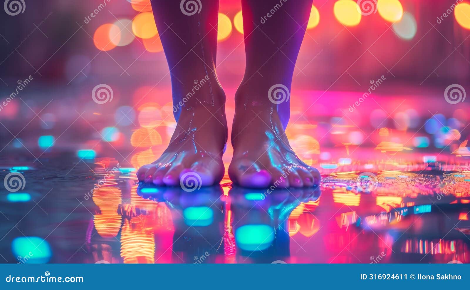 Bare Female Feet in Neon Light Stock Illustration - Illustration of ...