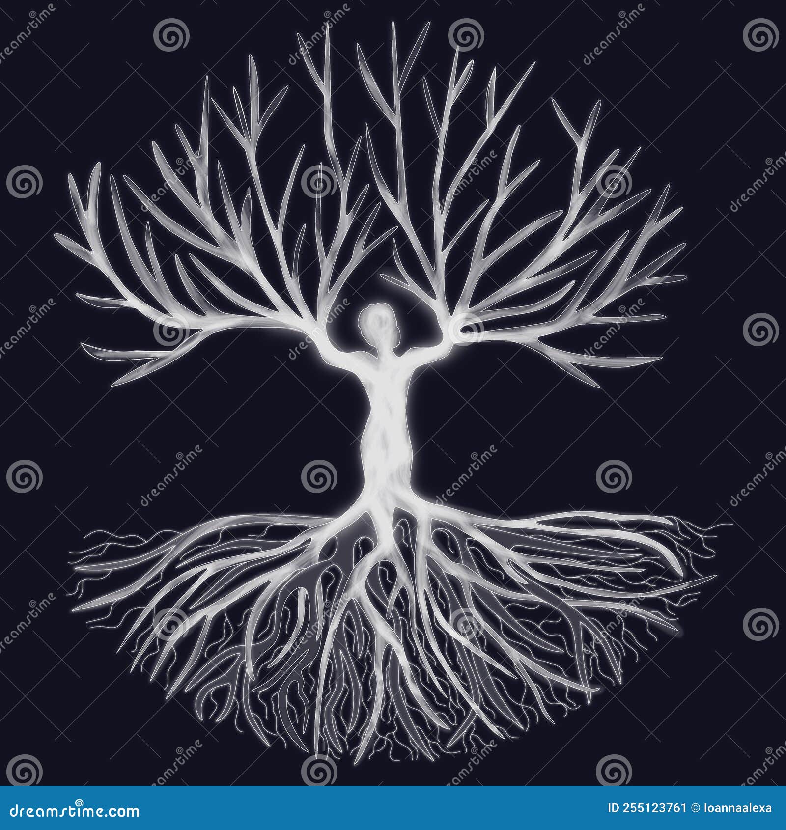 A Bare, Leafless Luminous Tree with a Trunk Shaped Like a Human Body ...