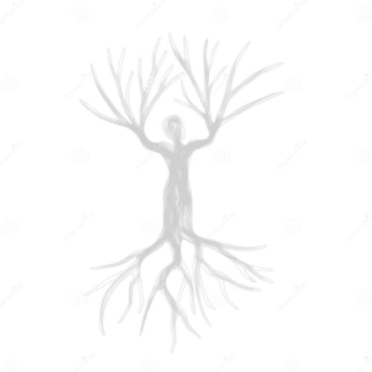 A Bare, Leafless Tree with a White Trunk in the Shape of a Human Body ...
