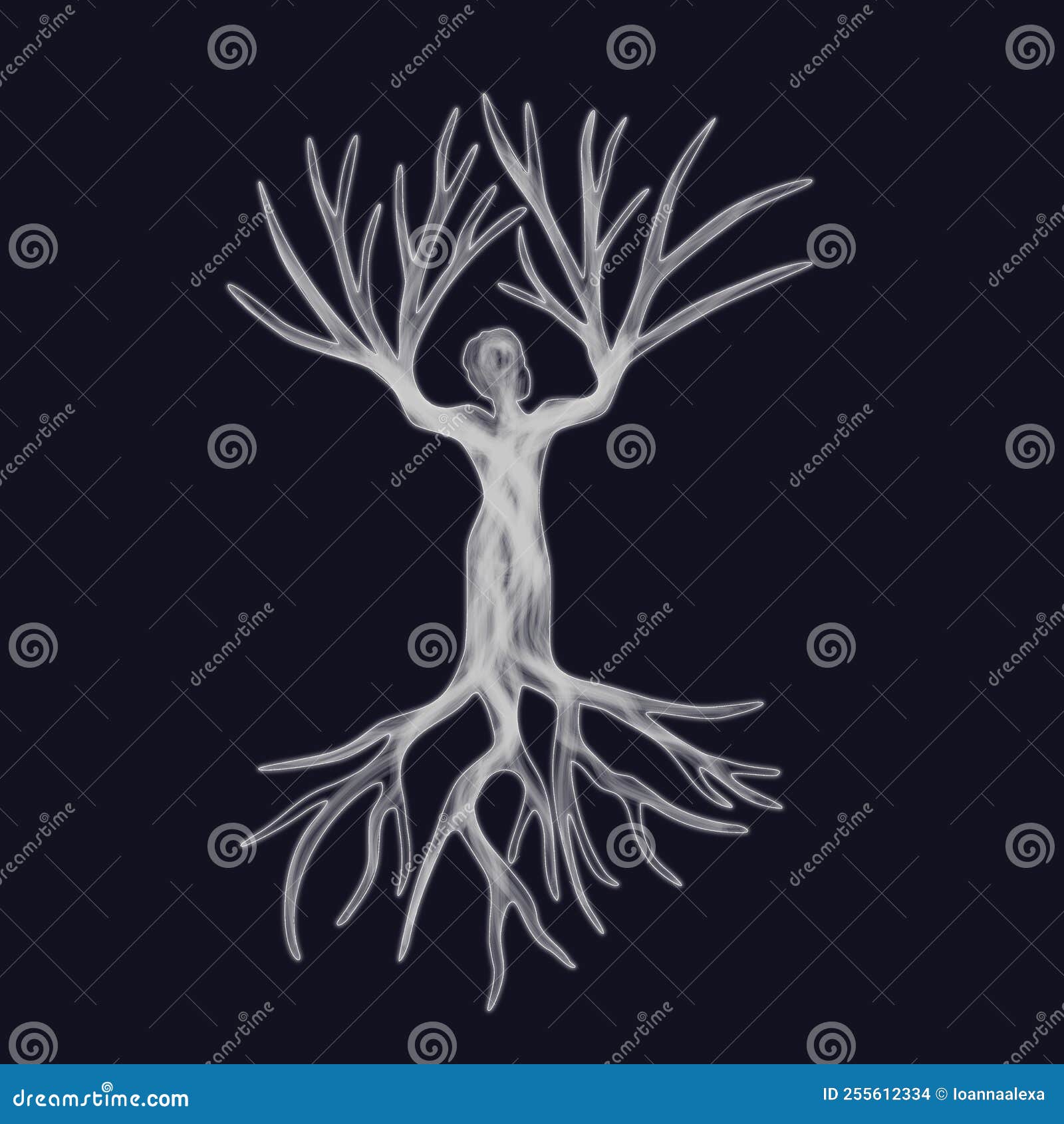 A Bare, Leafless Tree with a White Trunk in the Shape of a Human Body ...