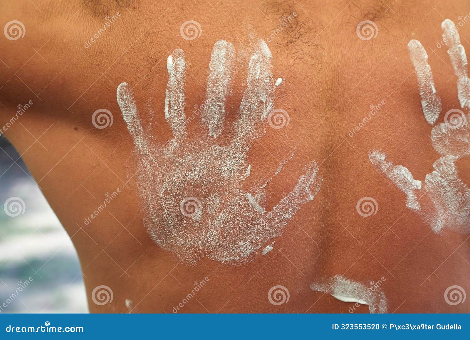 Bare Man Back Hand Marked Sunscreen Stock Photo - Image of marked, bare ...