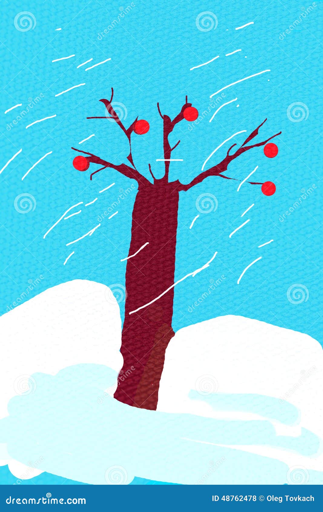 Bare Oak Tree in Snowy Winter Day Stock Illustration - Illustration of ...