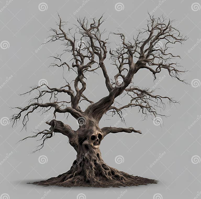 A Bare Spooky Tree with Intricate Branches Growing on a Mound Against a ...