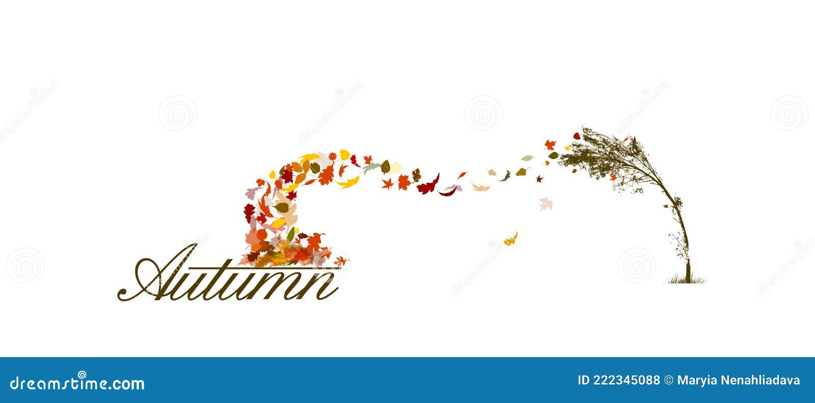 A Bare Tree is Autumn with Falling Leaves. the Tree Bends from the Wind ...