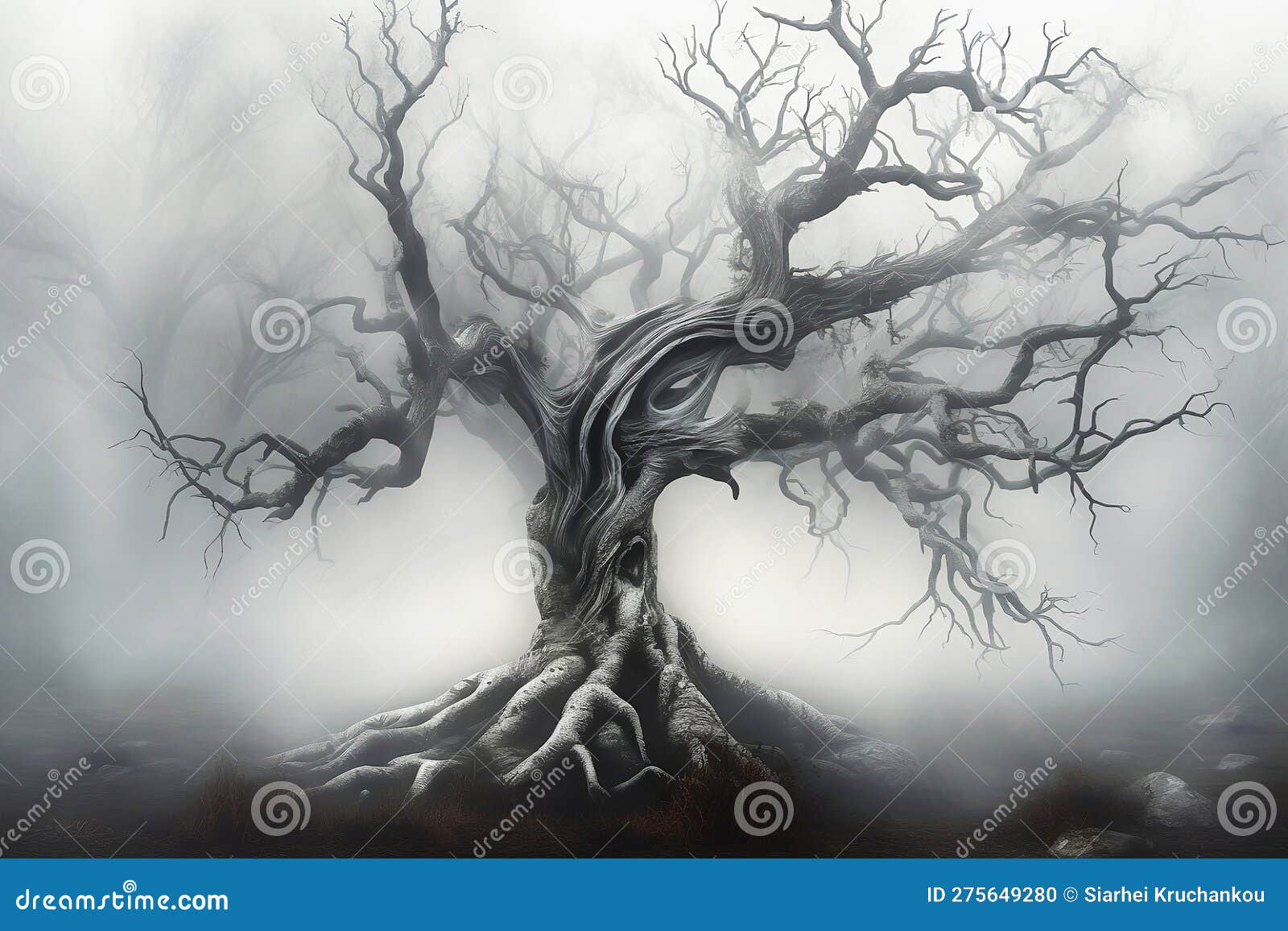 Bare Tree Forest Surrounded by Fog Stock Illustration - Illustration of ...