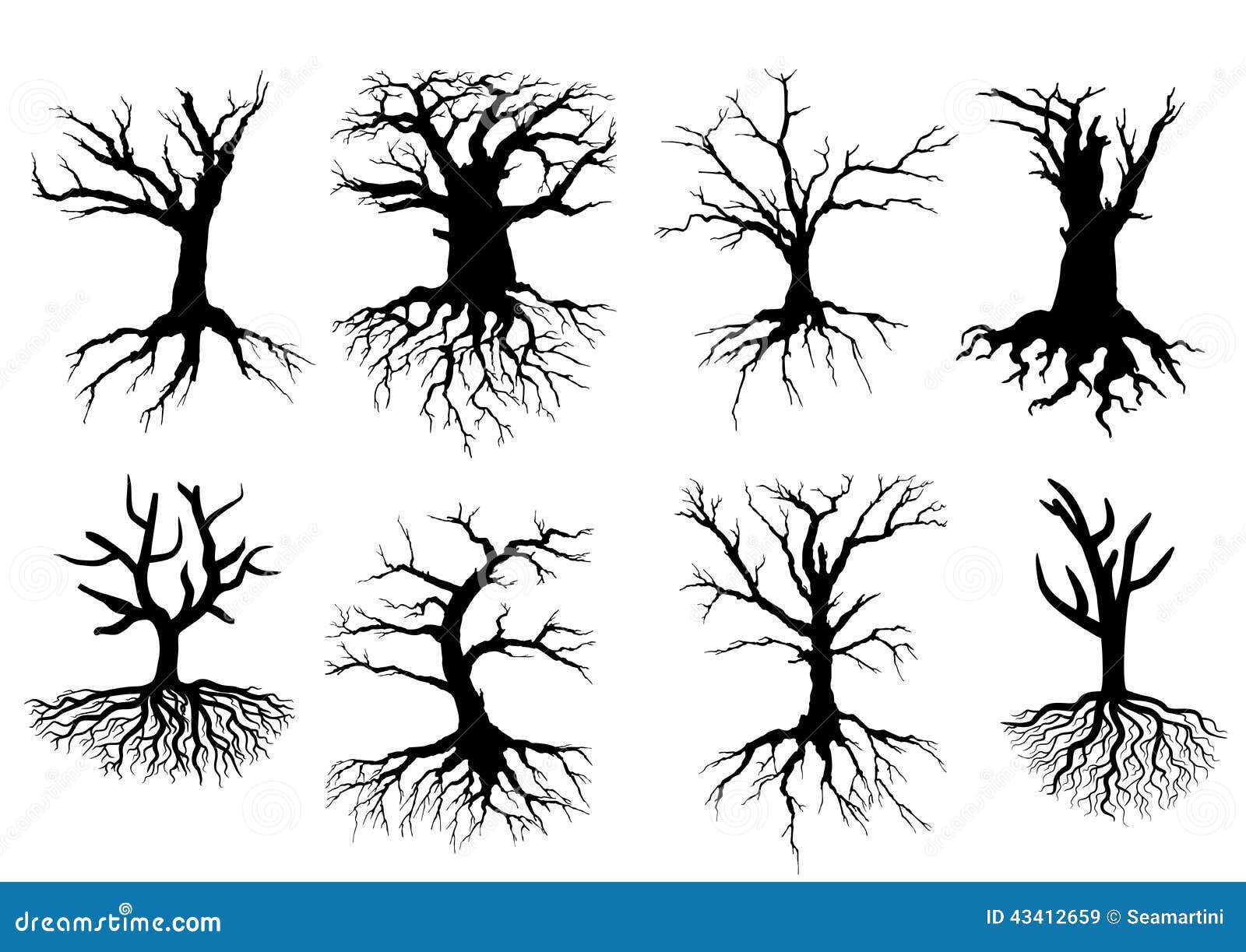 Bare Tree Silhouettes with Roots Stock Vector - Illustration of ...