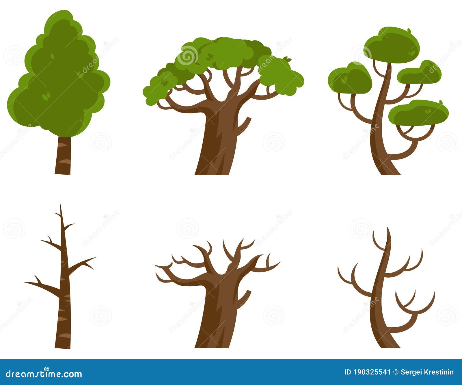 Bare Trees and Trees with Leaves Stock Illustration - Illustration of ...