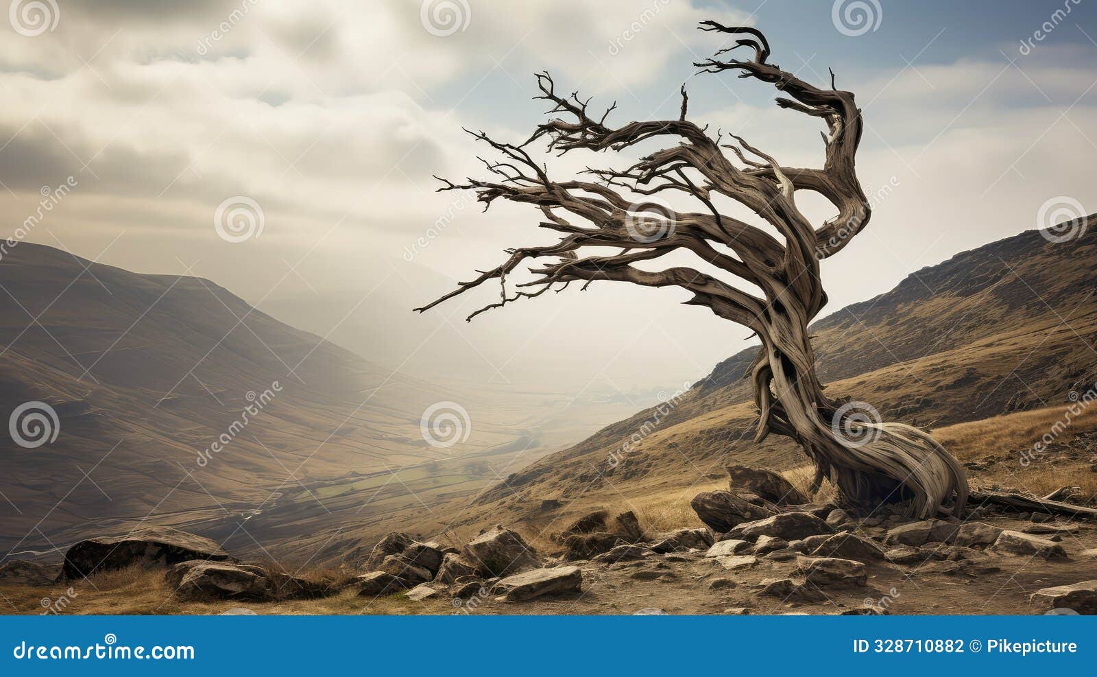 Windswept Tree: A Stark, Gnarled Tree Endures Against A Pale Sky, Its ...