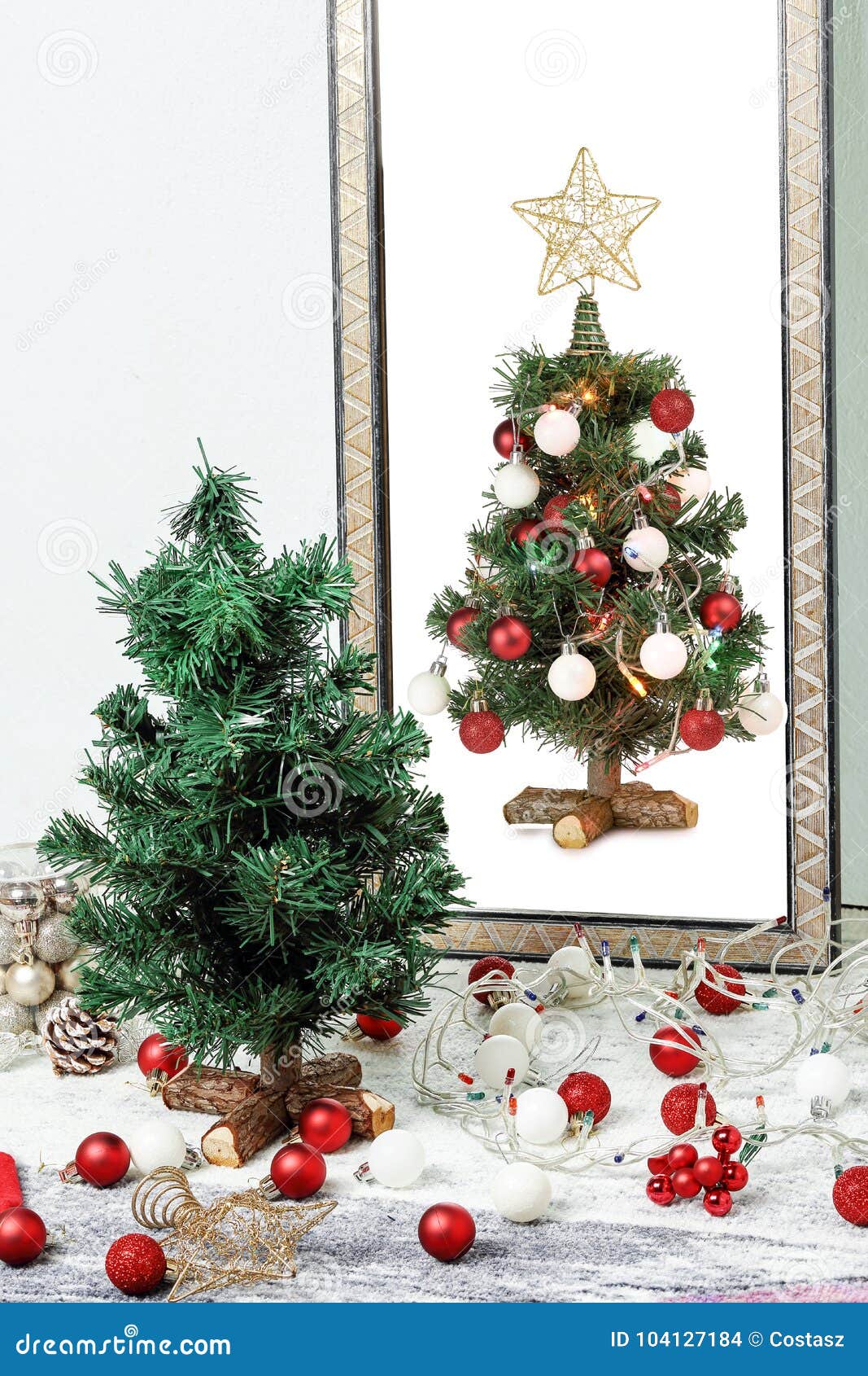 Xmas tree and mirror stock photo. Image of esteem, baubles - 104127184