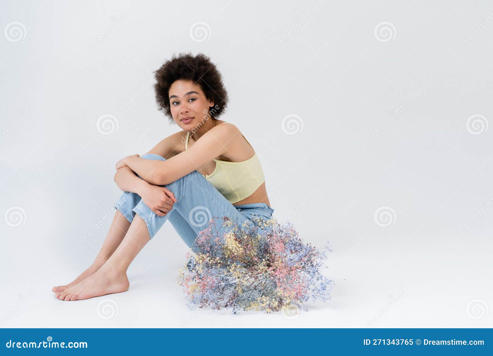 Barefoot African American Woman Sitting Near Stock Image Image Of