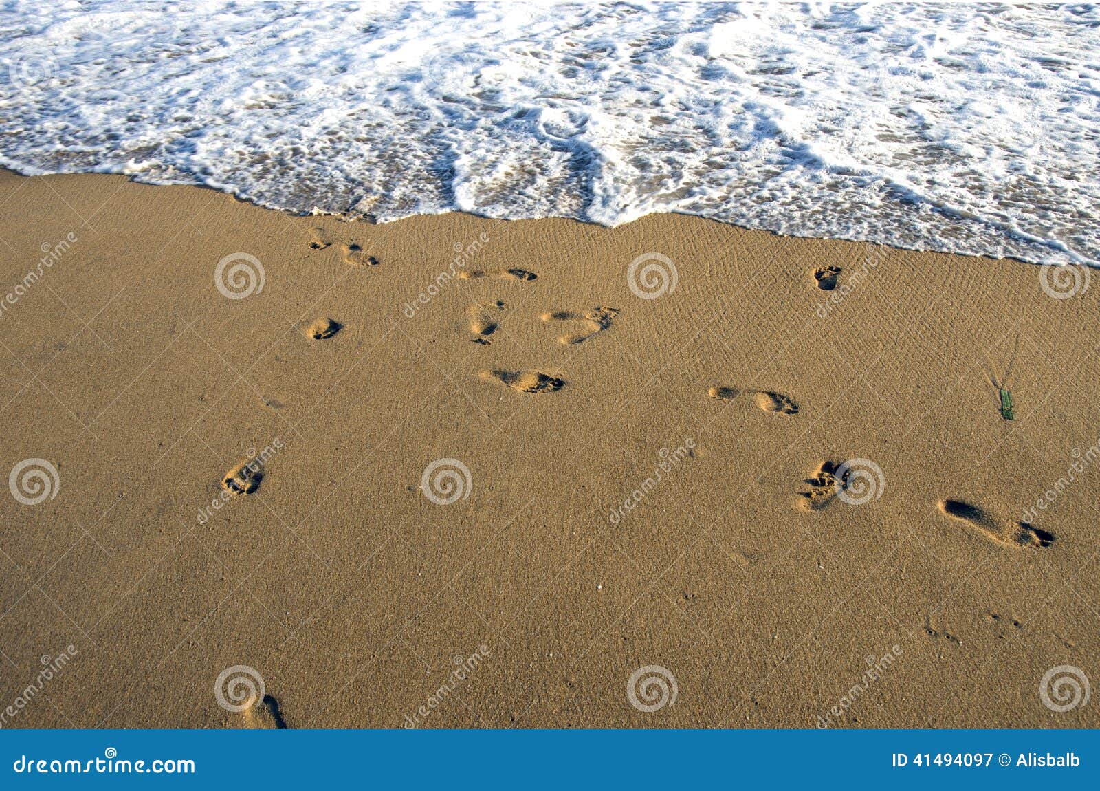 Barefoot Footsteps on Ocean Beach Sand and Wave Stock Image - Image of ...