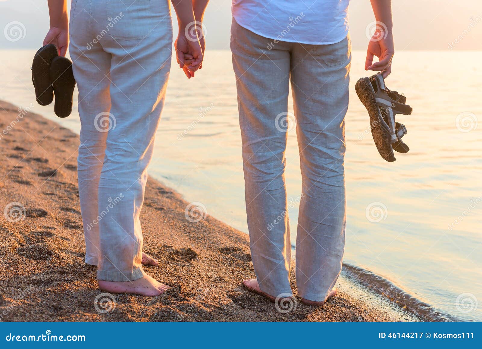 Barefoot People with the Shoes in Hand Stock Image - Image of coastline ...