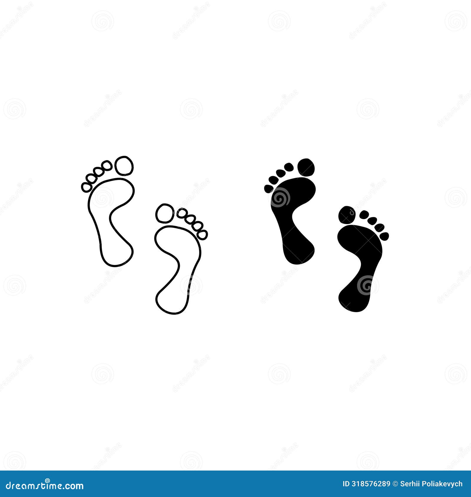 Barefoot Prints Vector. Human Footprints Outline and Solid. Walking ...