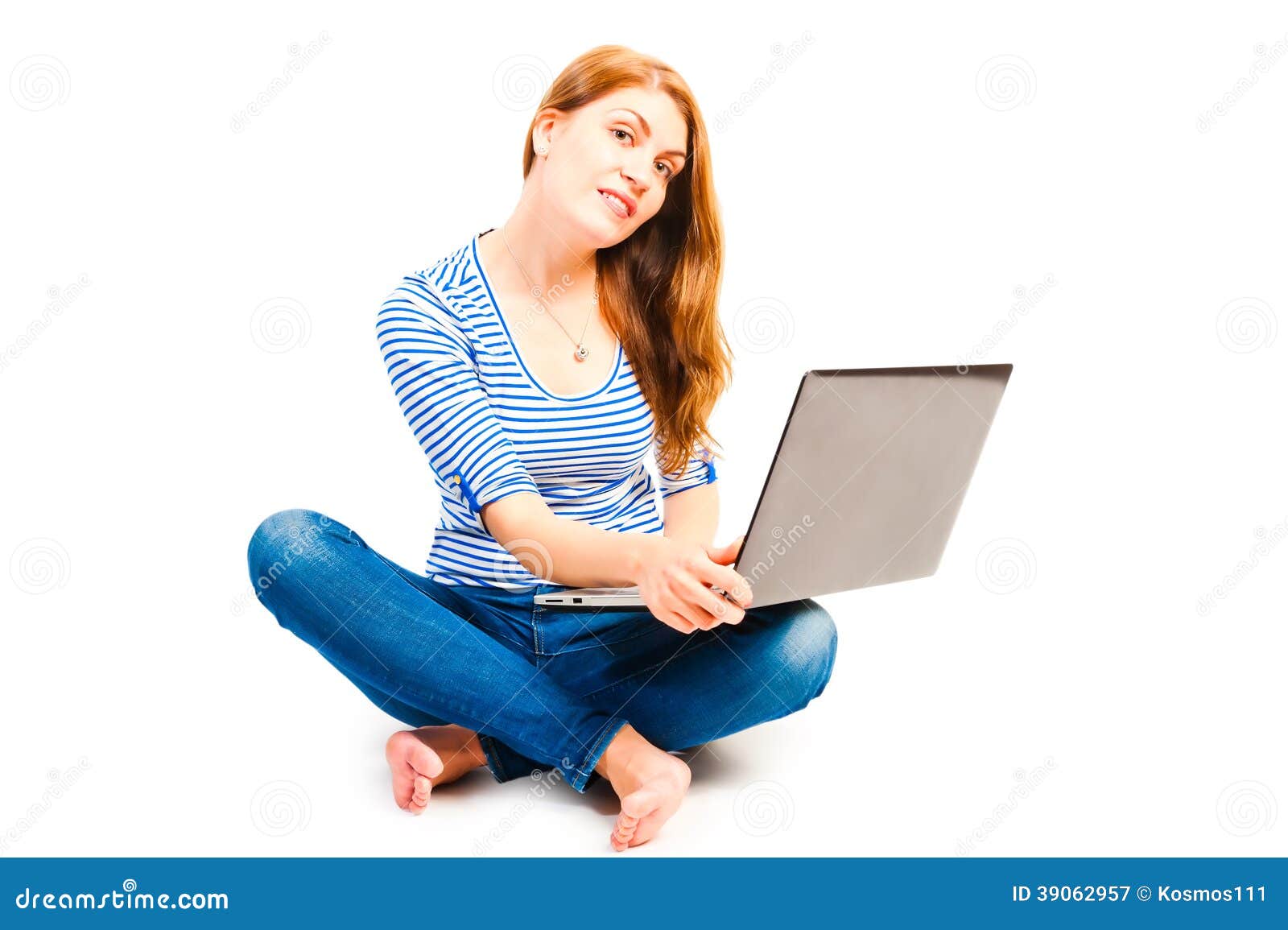 Barefoot Woman Sitting with a Laptop Stock Image - Image of emotions ...