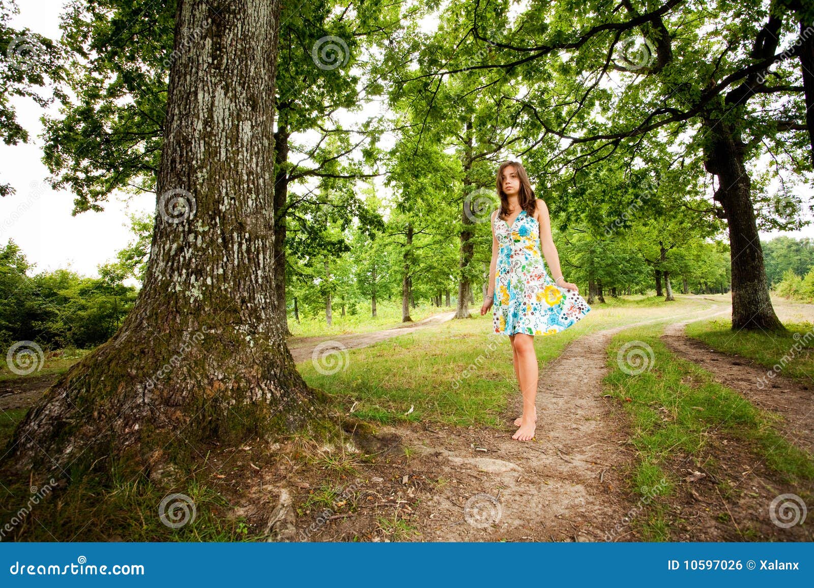 Barefoot Woman Walking in the Forest Stock Photo - Image of walk ...