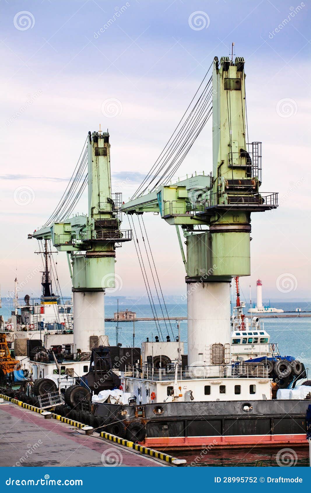 Barge With Crane. Dredger Working At Sea. Sunset In Arctic Sea ...