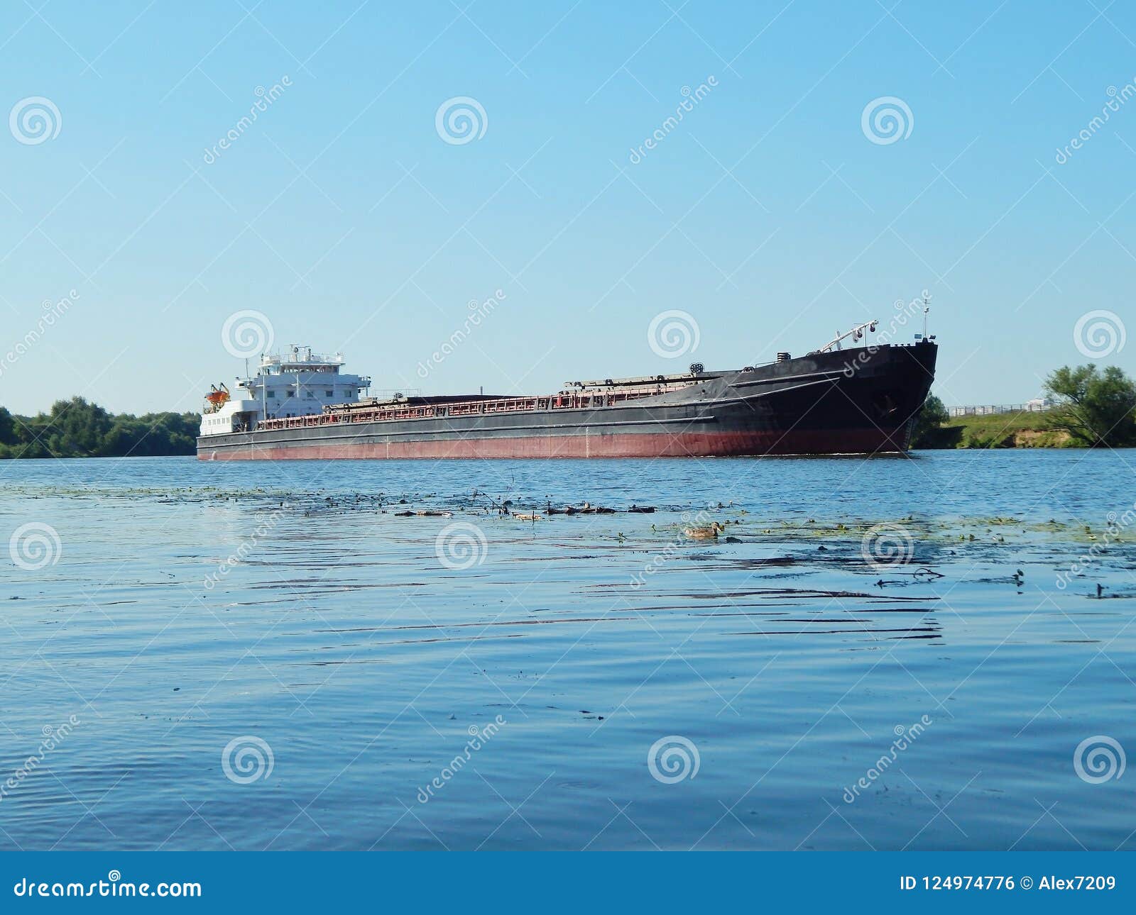 Barge Floating on the River Stock Photo - Image of freight, business ...