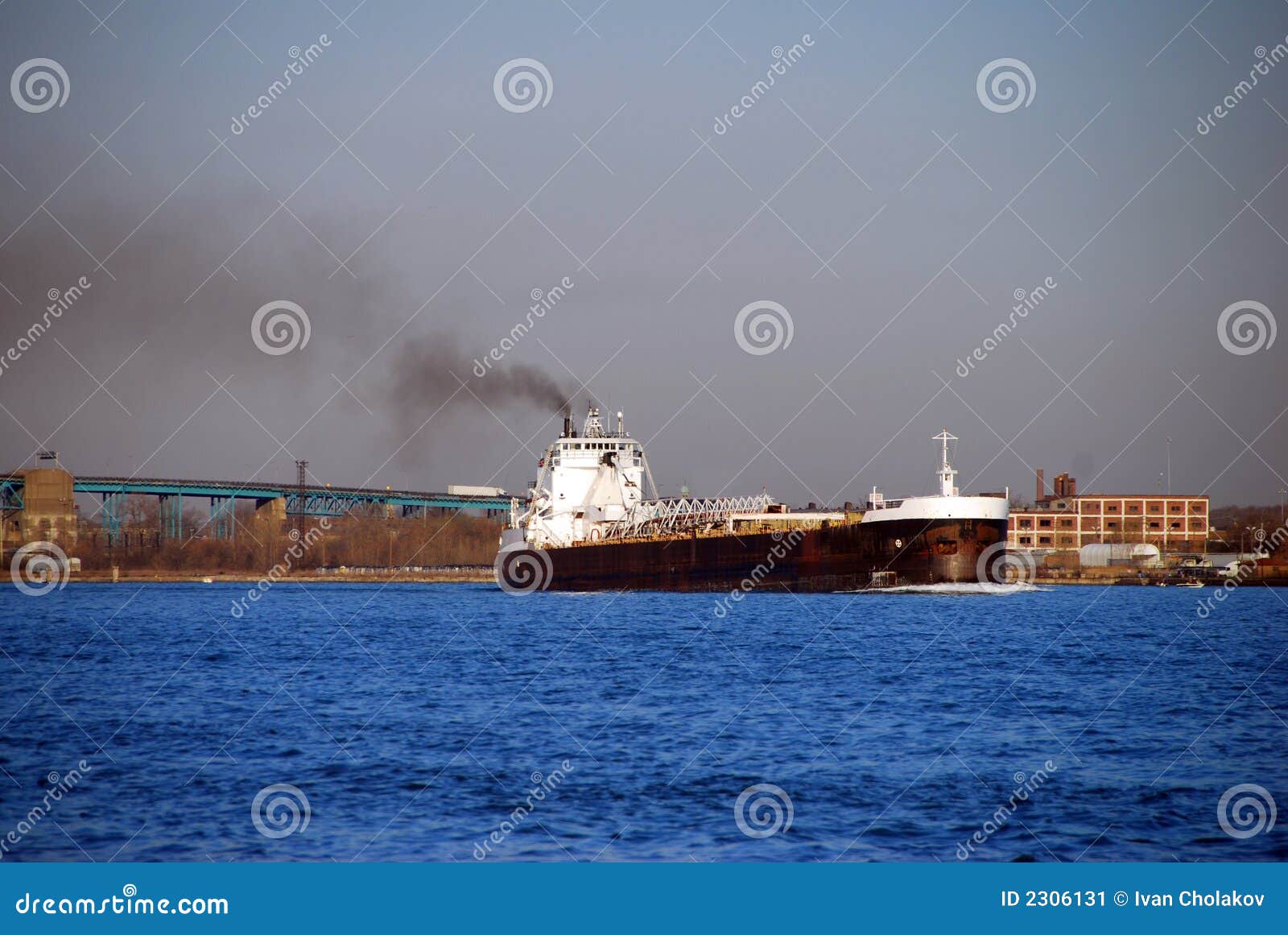 Barge on the great lakes stock image. Image of container - 2306131
