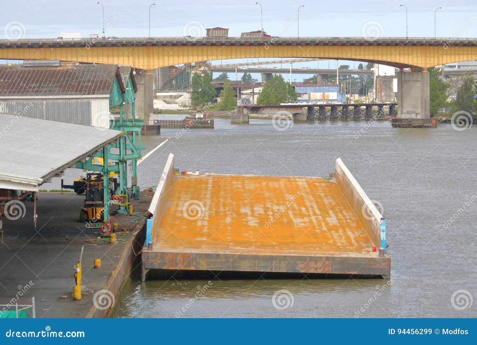 Barge and Loading Dock stock image. Image of river, outdoor - 94456299