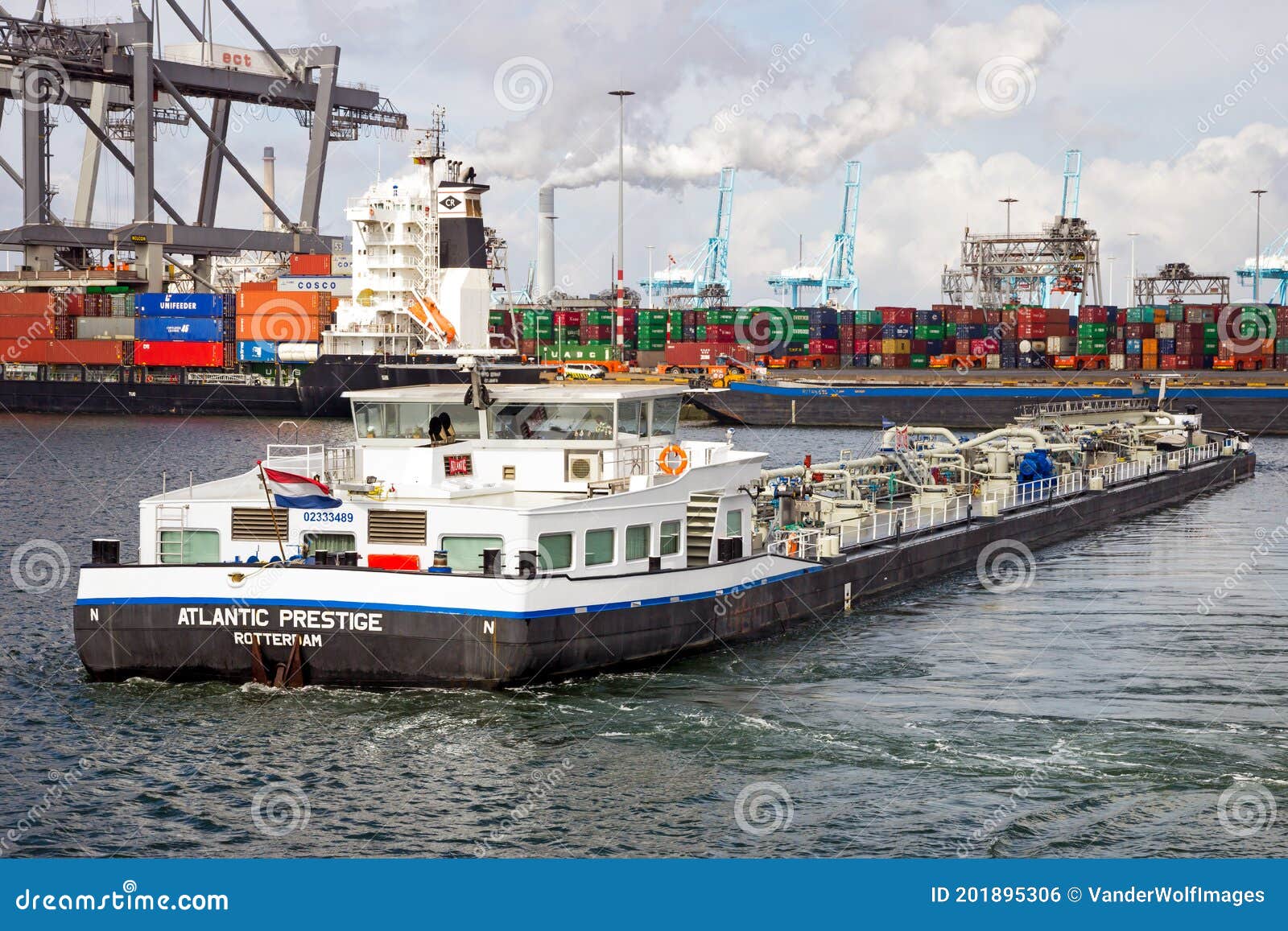 Barge on the Meuse River in the Port of Rotterdam. September 3, 2016 ...