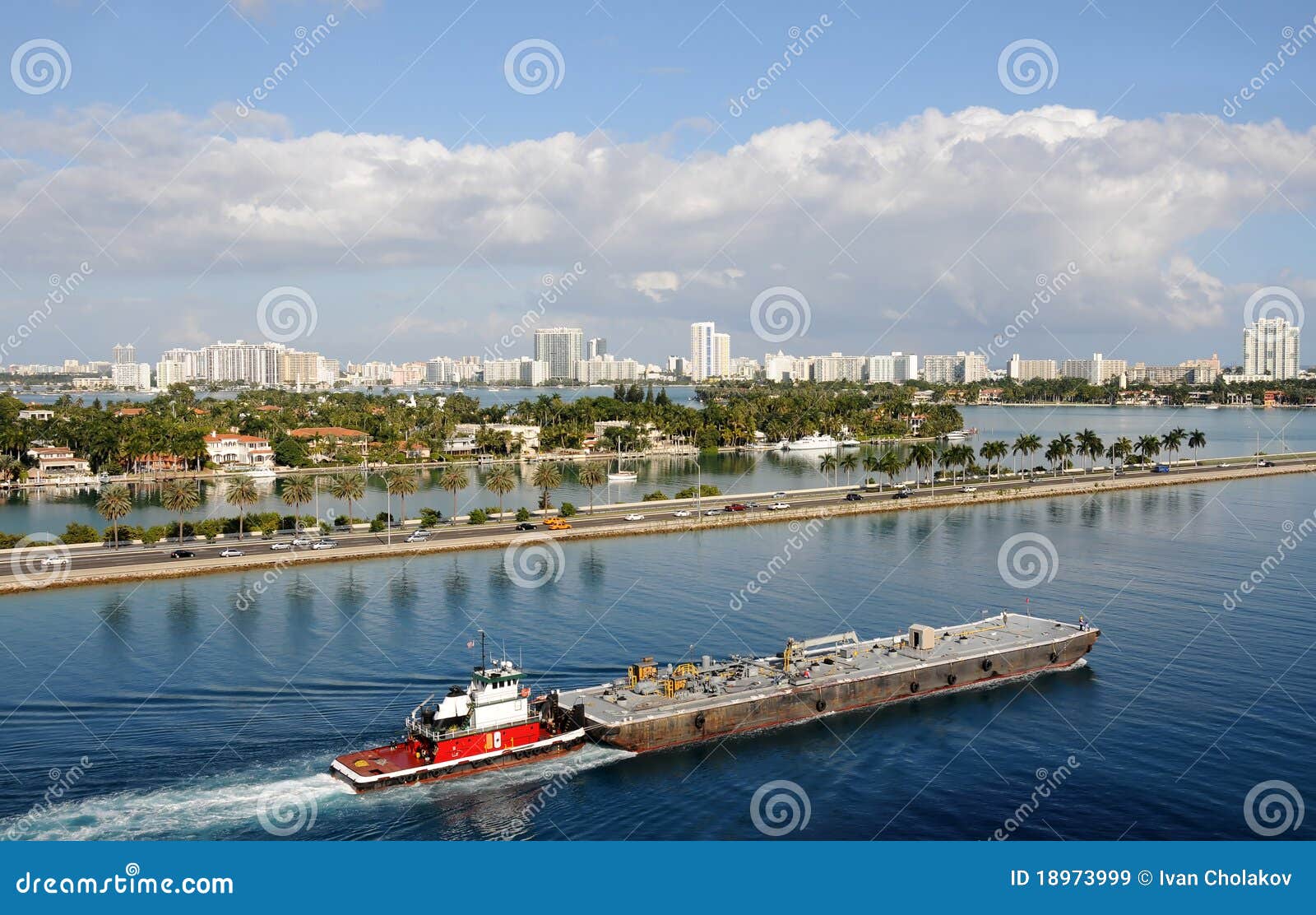 Barge in Miami stock image. Image of cityscape, vessel - 18973999