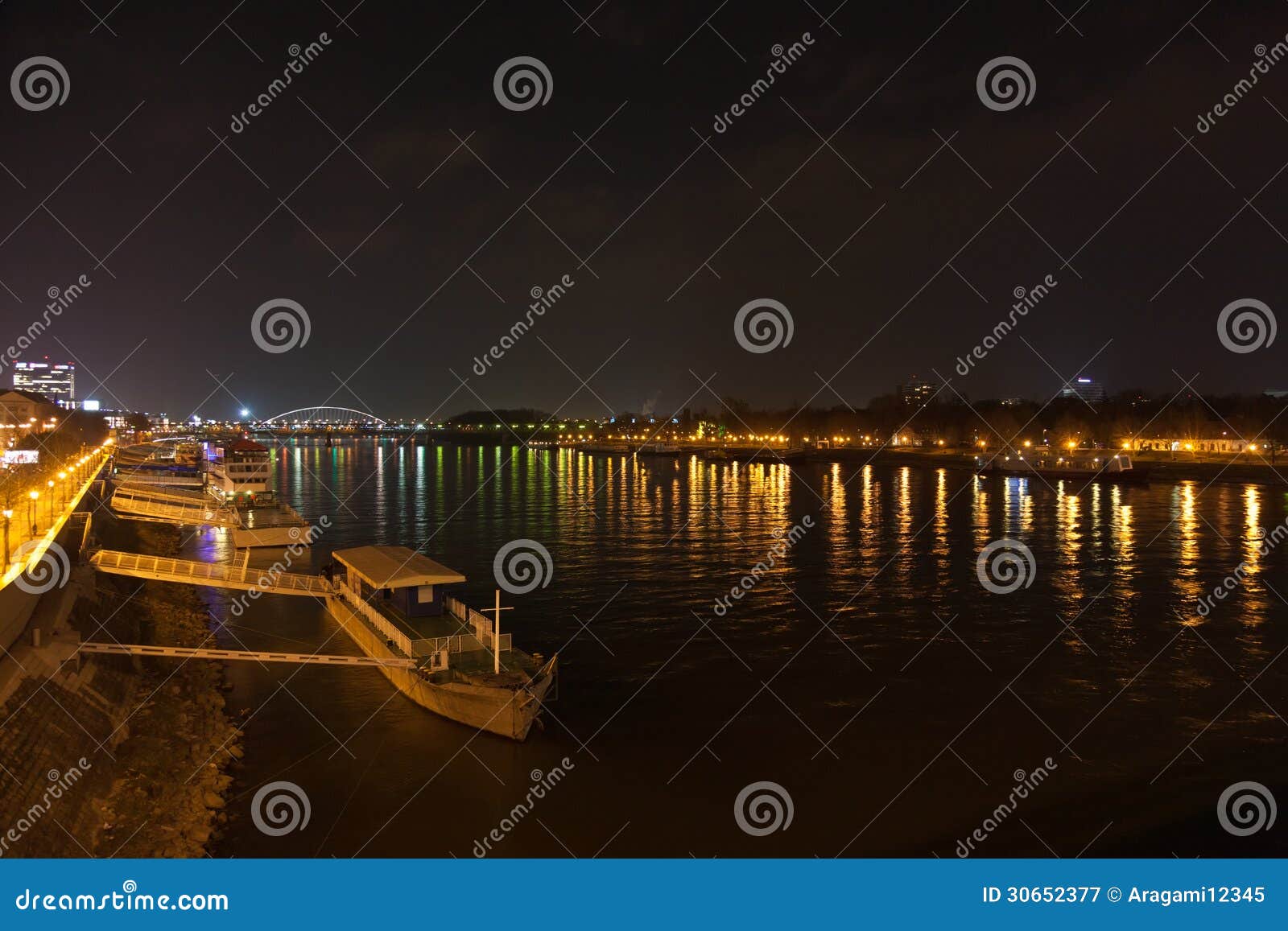 Barge and Night Lights on the Dunai River Stock Image - Image of ...