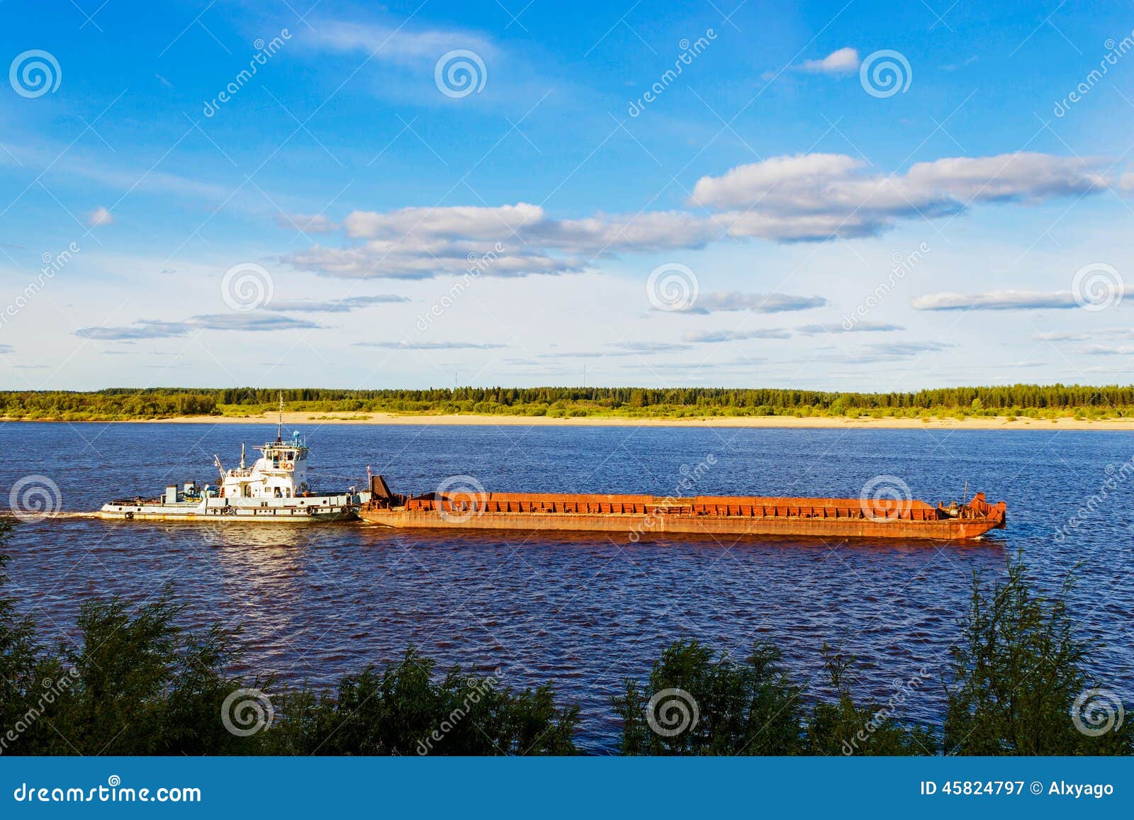 Barge on river stock image. Image of tugboat, north, water - 45824797