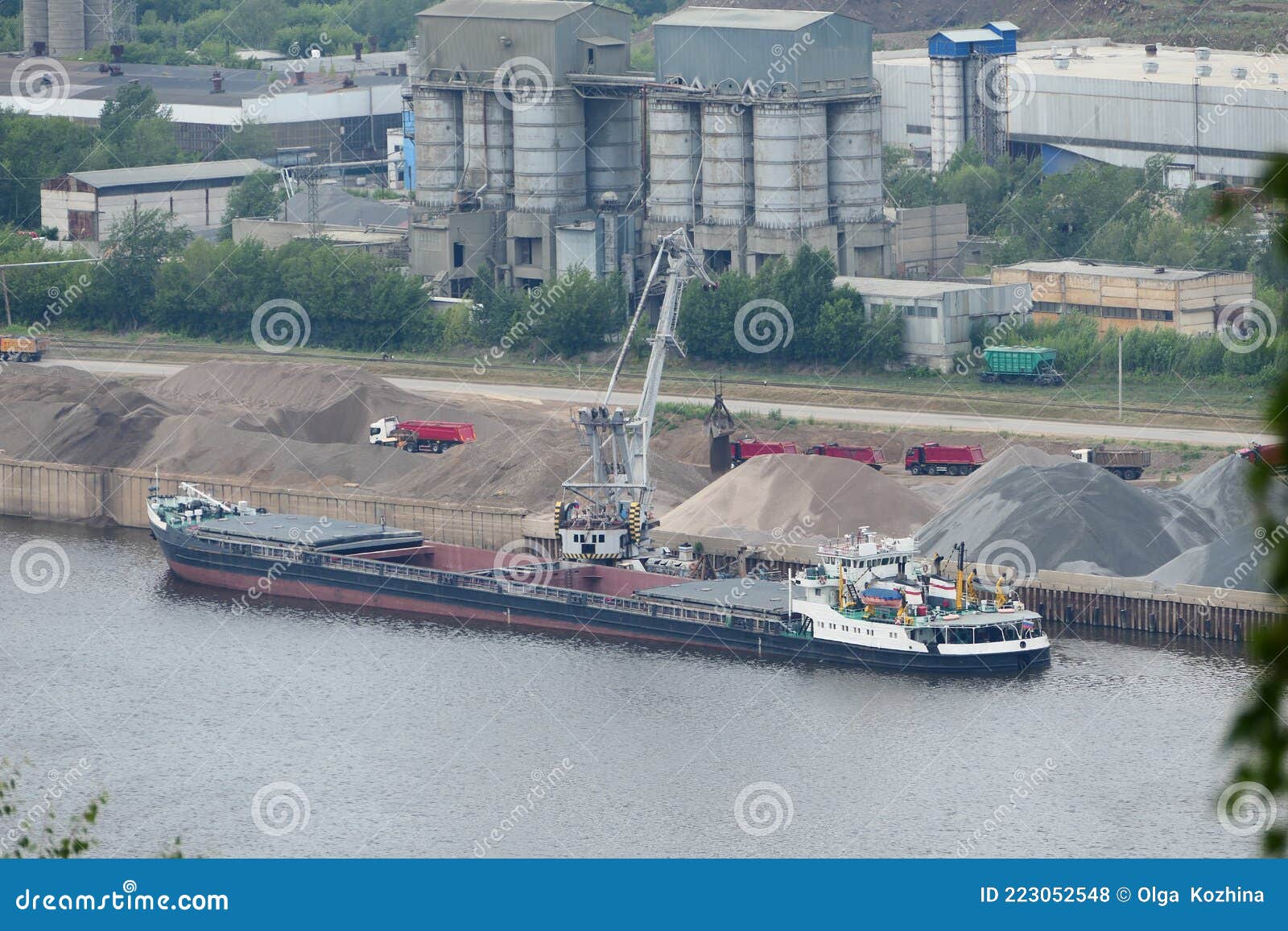 Barge on the River Unloading River Sand from a Barge Navigable River ...
