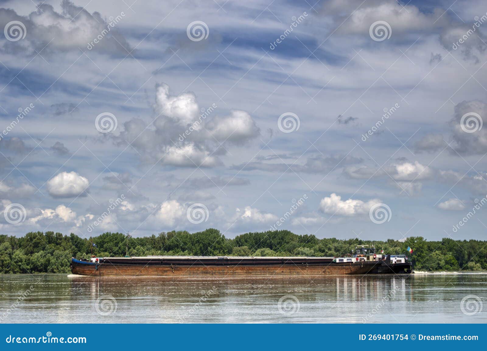 Barge Sailing on the Danube River in Eastern Europe Stock Photo - Image ...