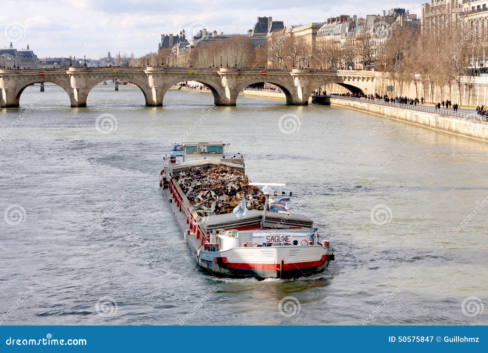 Barge on the Seine editorial photography. Image of channel - 50575847