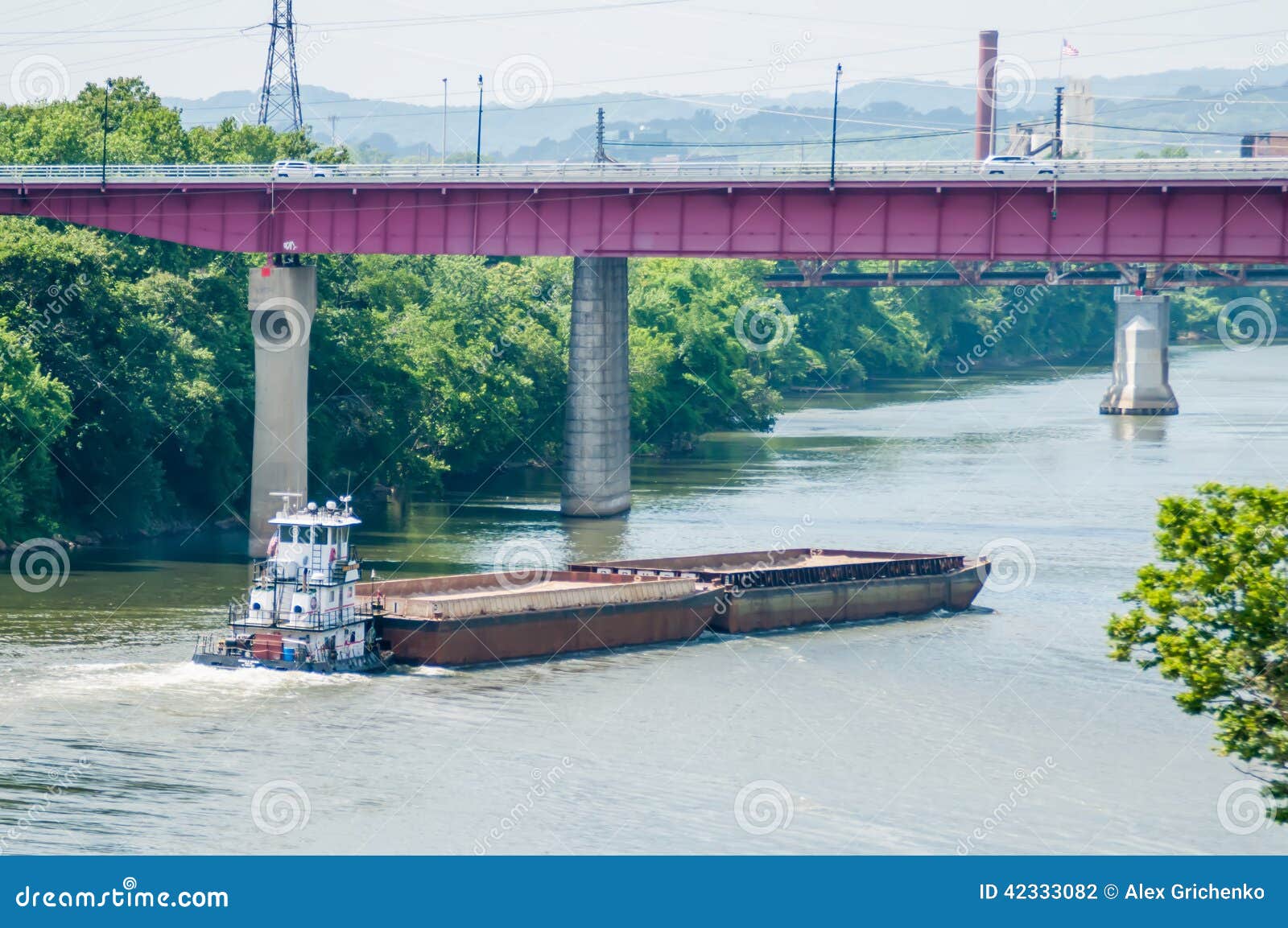 Barge Ship Crane Construction At Dock Harbour In The Sea Ocean Aerial ...