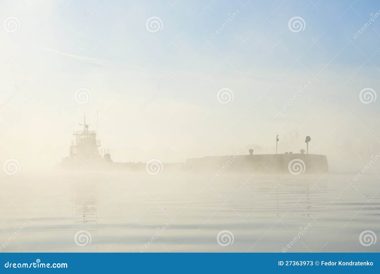 Barge ship in thick fog stock image. Image of cold, fall - 27363973